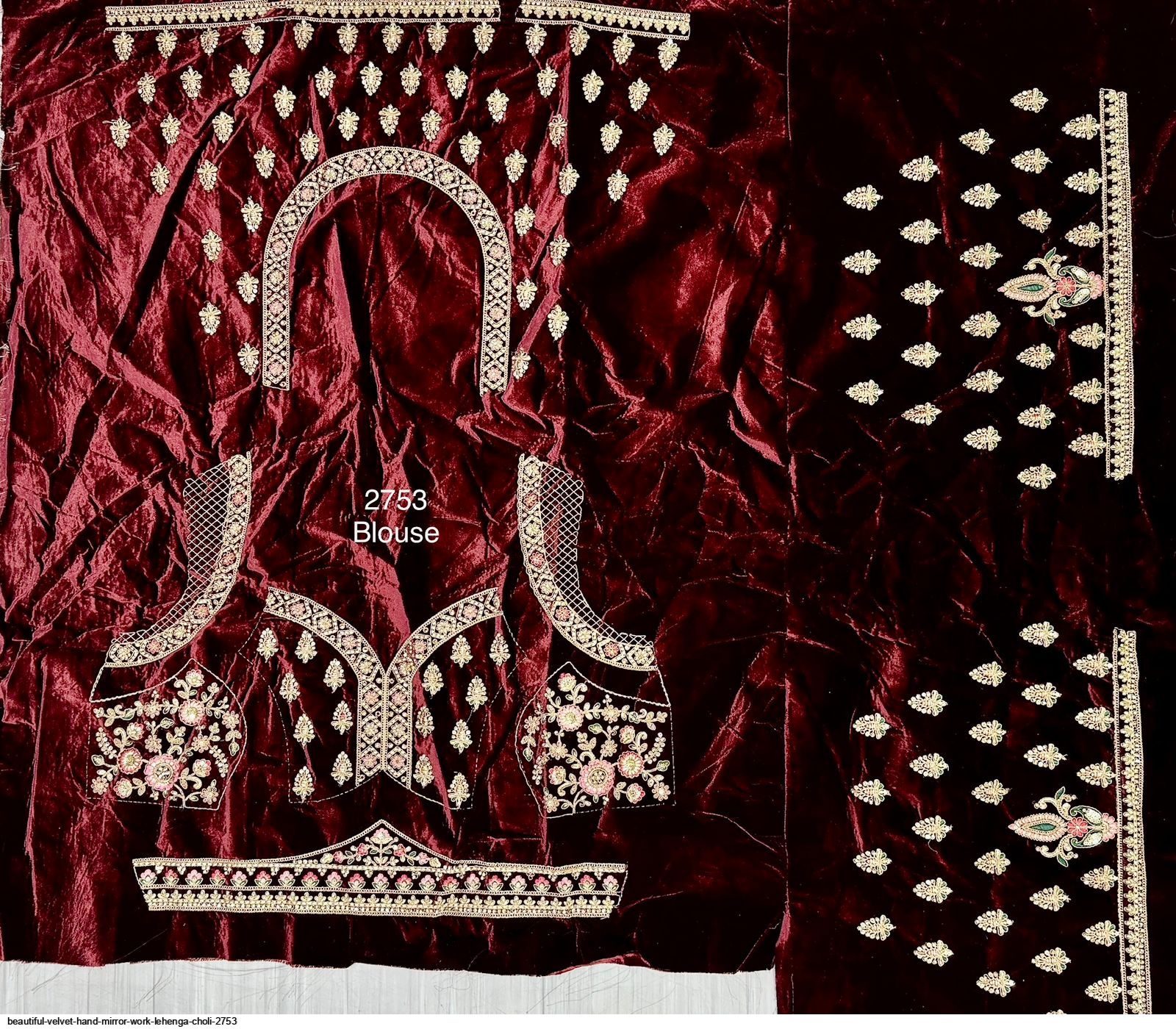 beautiful Velvet Hand Mirror work LEHENGA CHOLI 2753