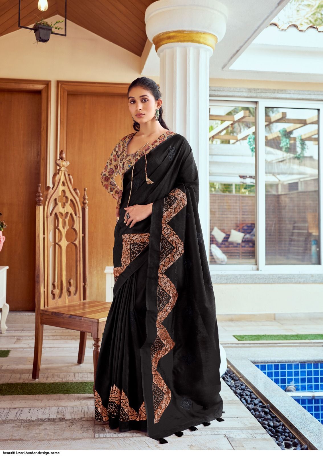 BEAUTIFUL ZARI BORDER DESIGN SAREE