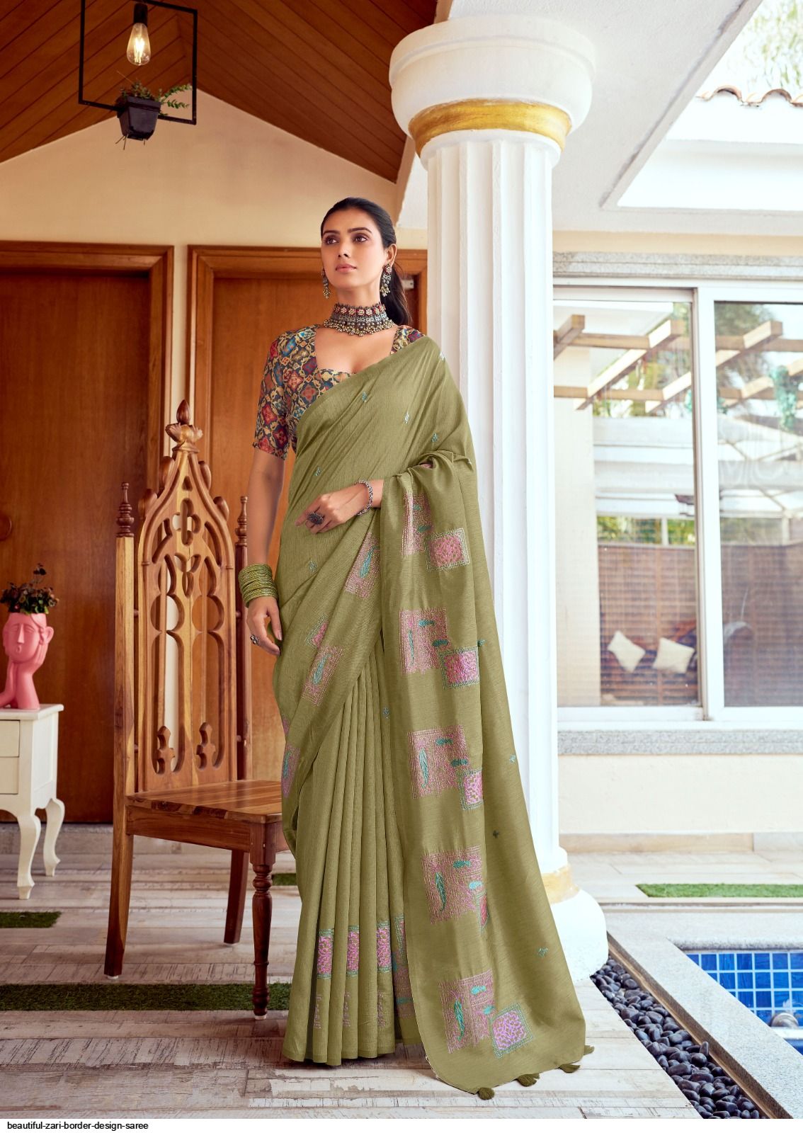 BEAUTIFUL ZARI BORDER DESIGN SAREE