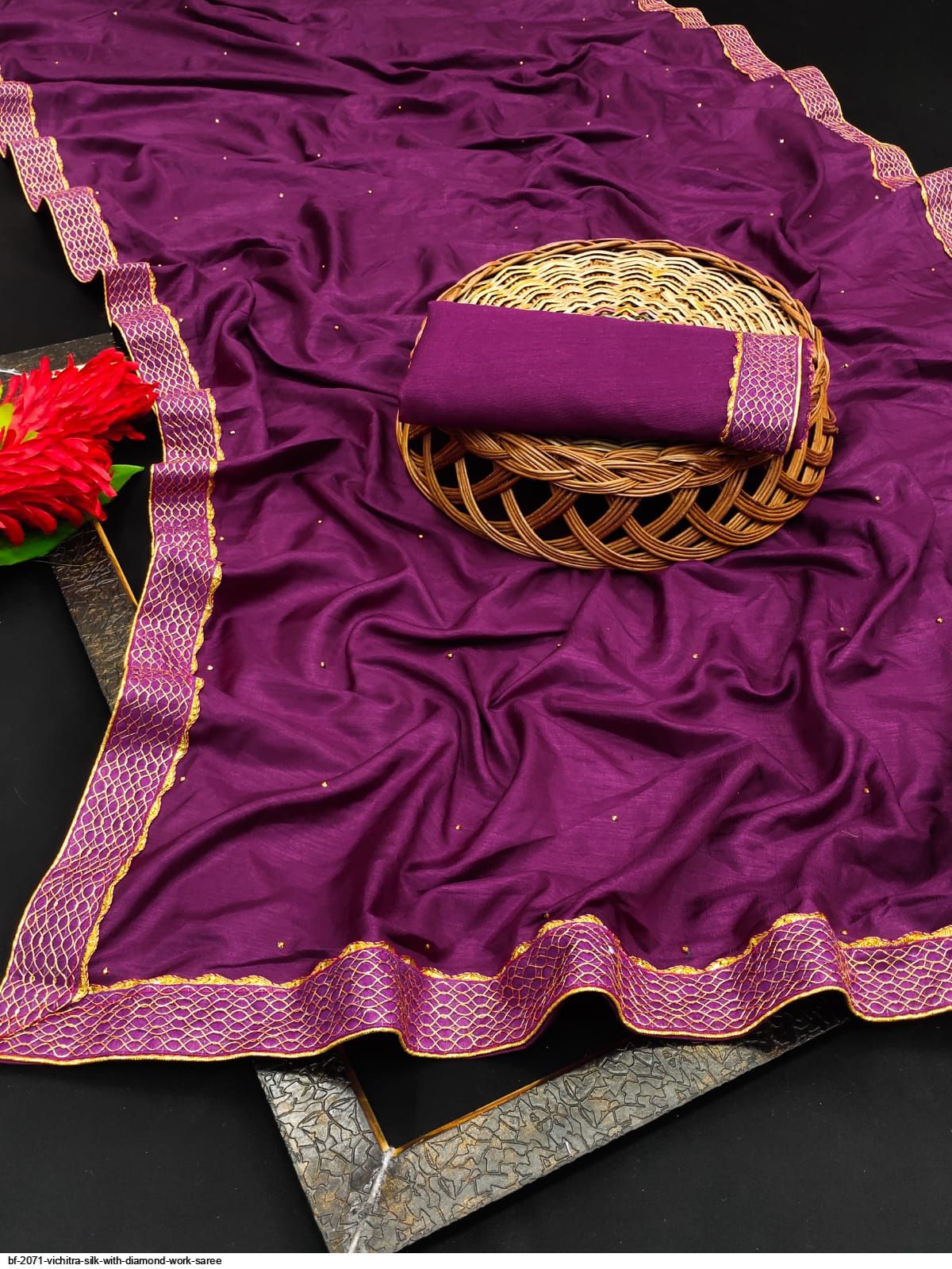 BF 2071 Vichitra Silk With Diamond Work saree