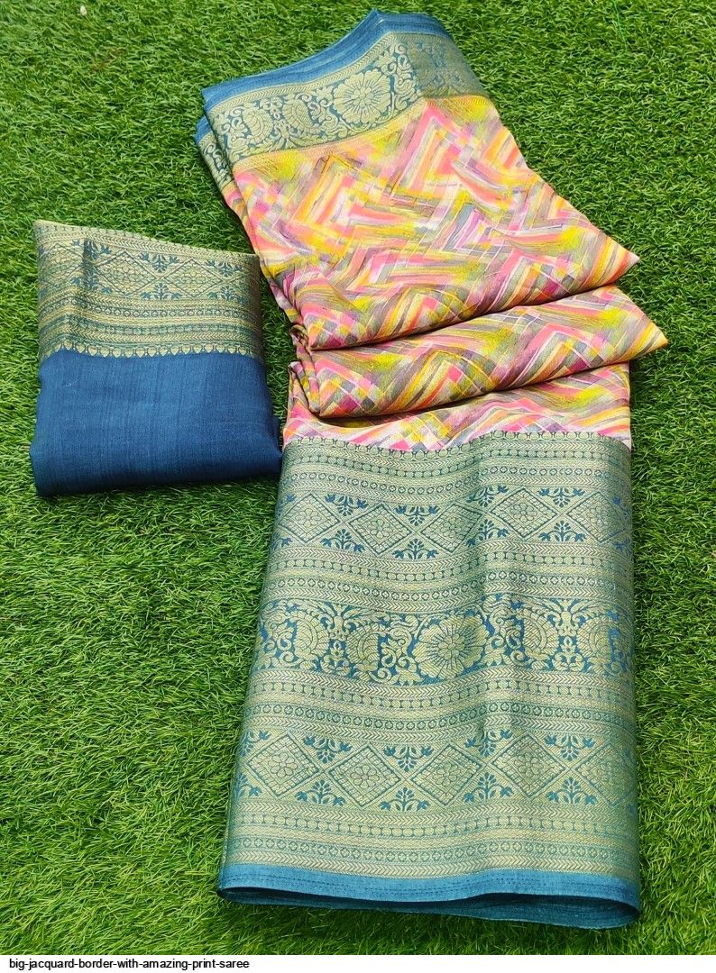 Big Jacquard border with Amazing Print saree