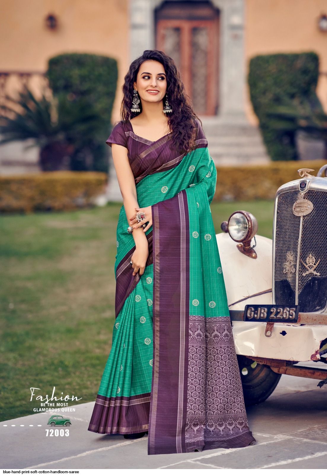 Blue hand print Soft cotton handloom SAREE