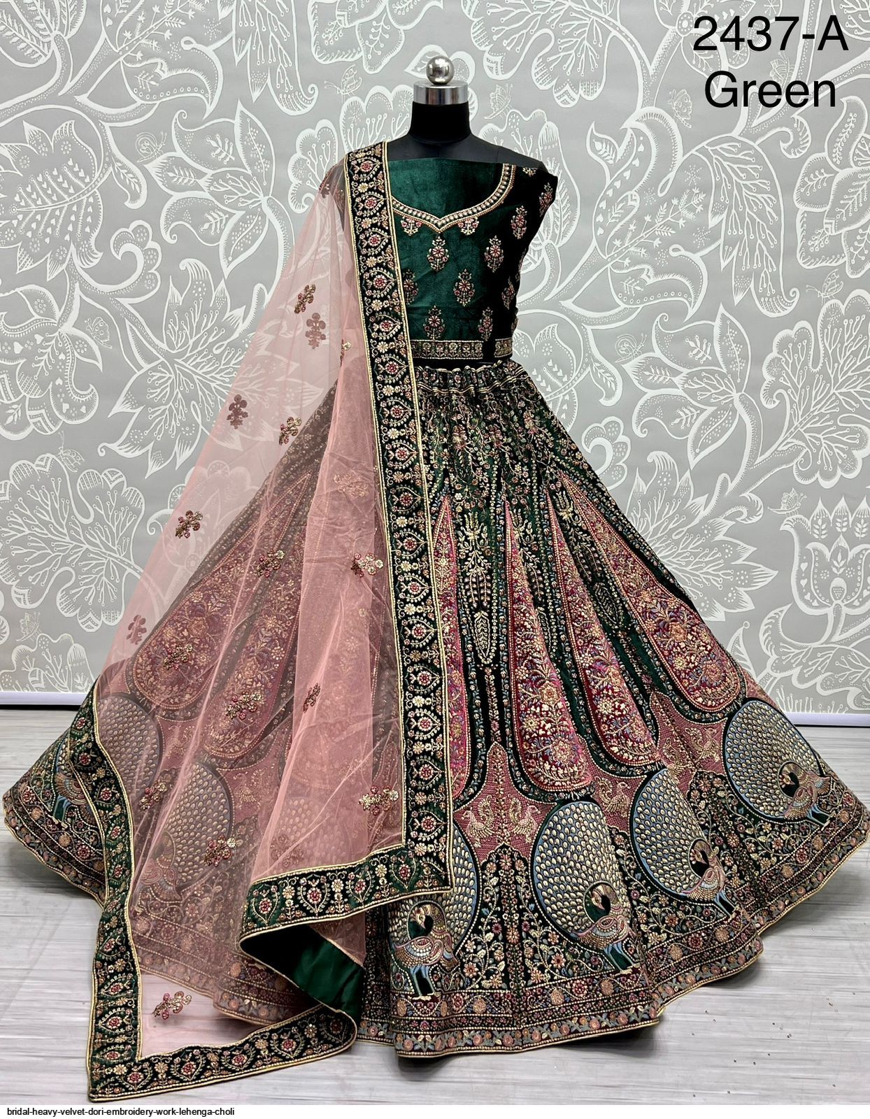 bridal heavy velvet dori embroidery work lehenga choli
