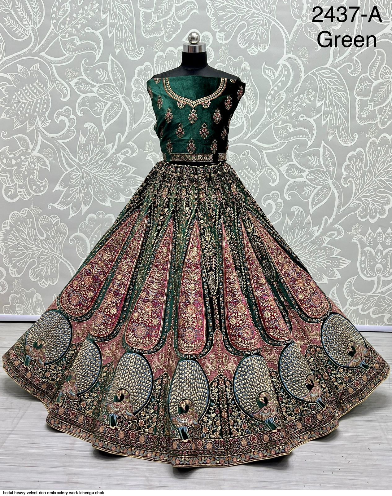 bridal heavy velvet dori embroidery work lehenga choli