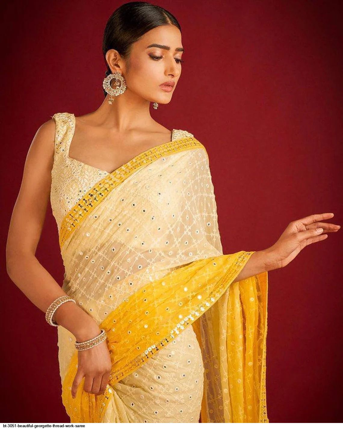 BT-3051 BEAUTIFUL GEORGETTE THREAD WORK SAREE