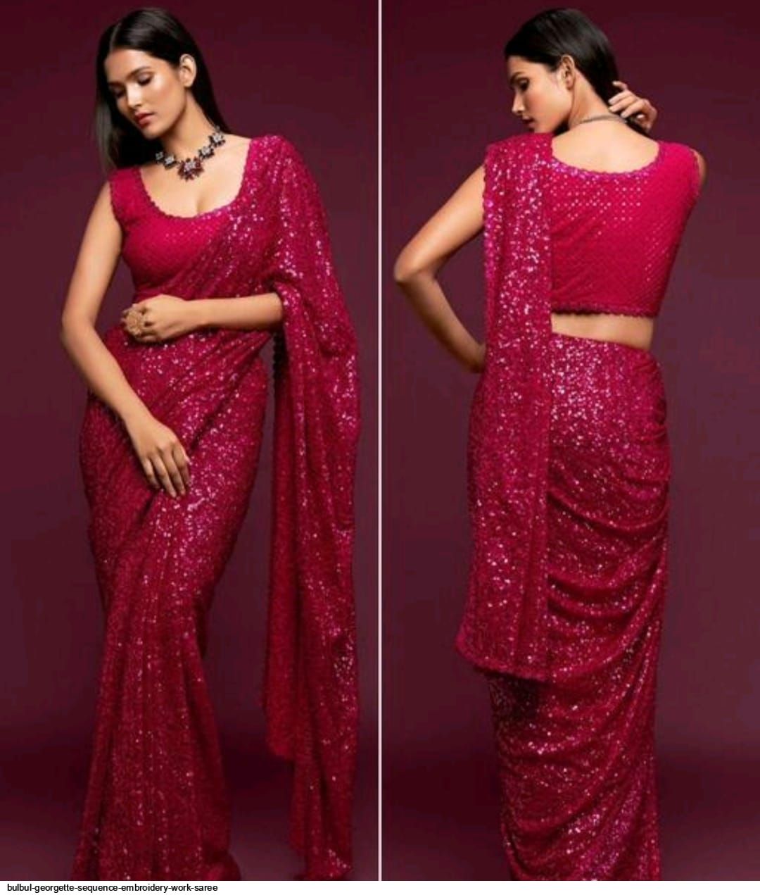 BULBUL GEORGETTE SEQUENCE EMBROIDERY WORK SAREE