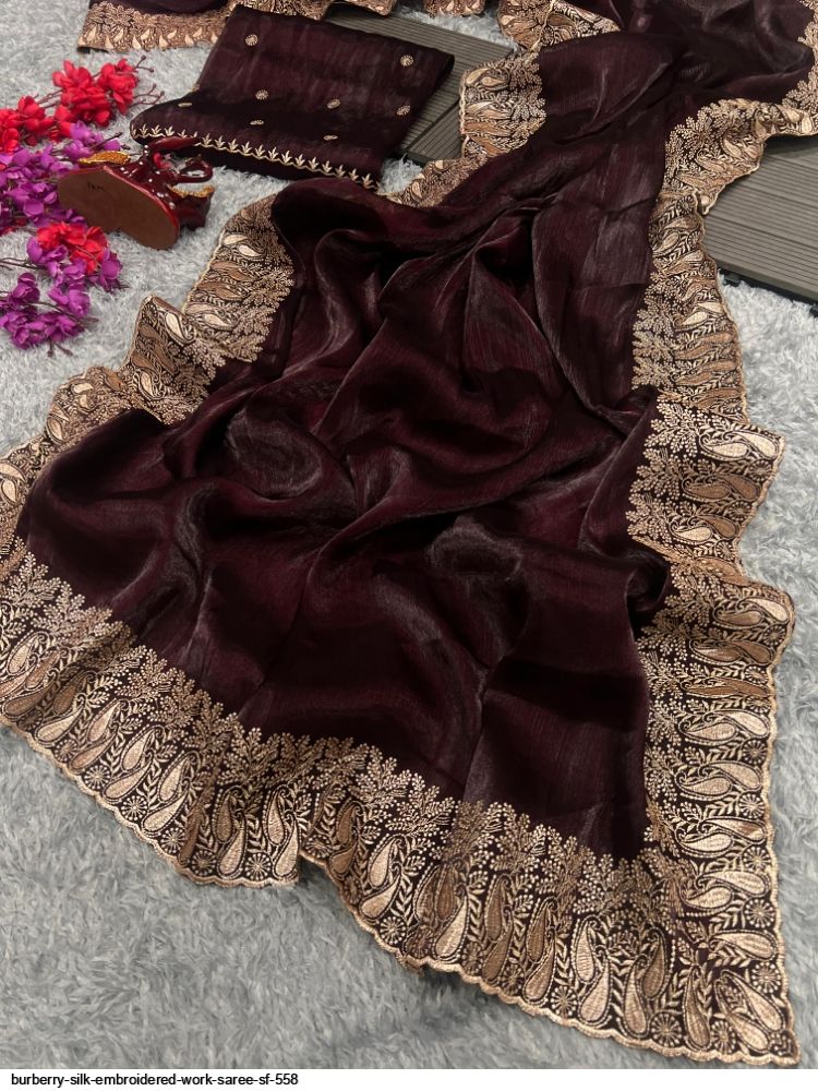 BURBERRY SILK EMBROIDERED WORK SAREE SF-558