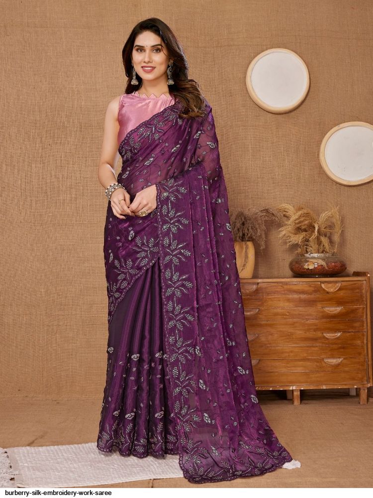 Burberry Silk Embroidery work saree