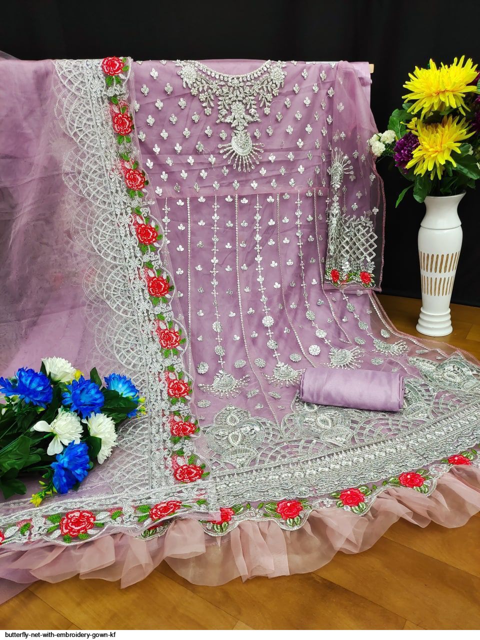 Butterfly Net With Embroidery gown KF