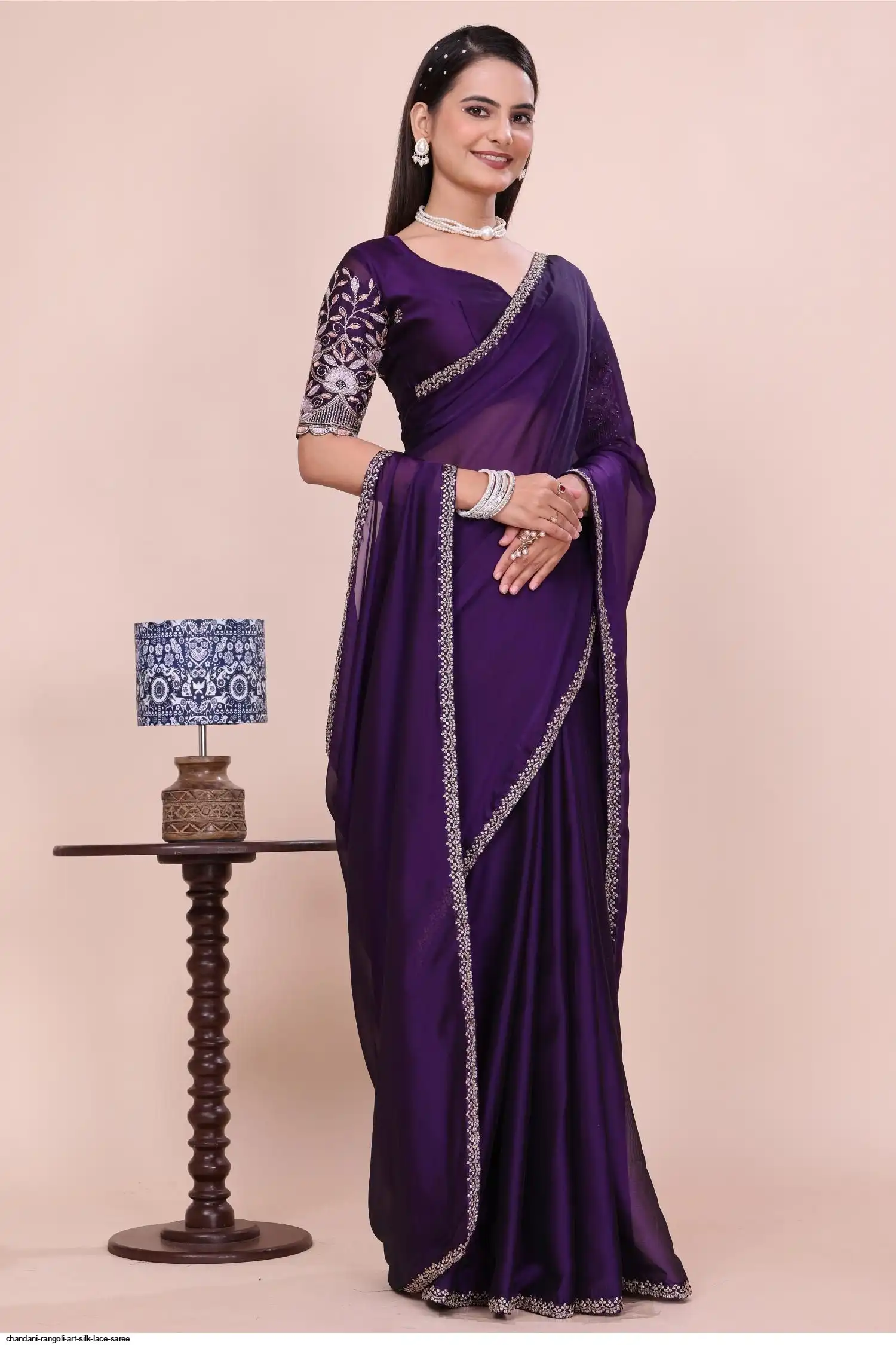 Chandani Rangoli Art Silk Lace Saree