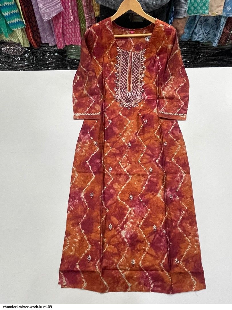 CHANDERI MIRROR WORK KURTI 09