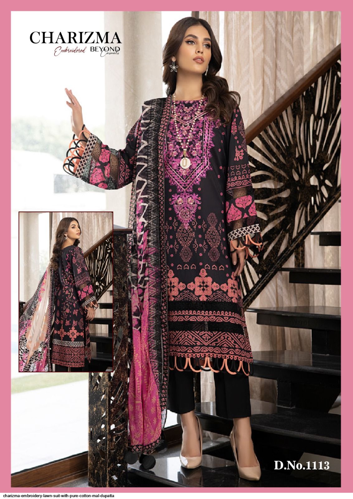 Charizma Embroidery Lawn Suit with Pure Cotton Mal Dupatta