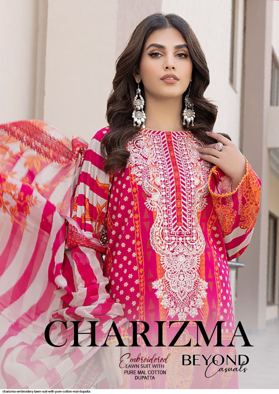 Charizma Embroidery Lawn Suit with Pure Cotton Mal Dupatta