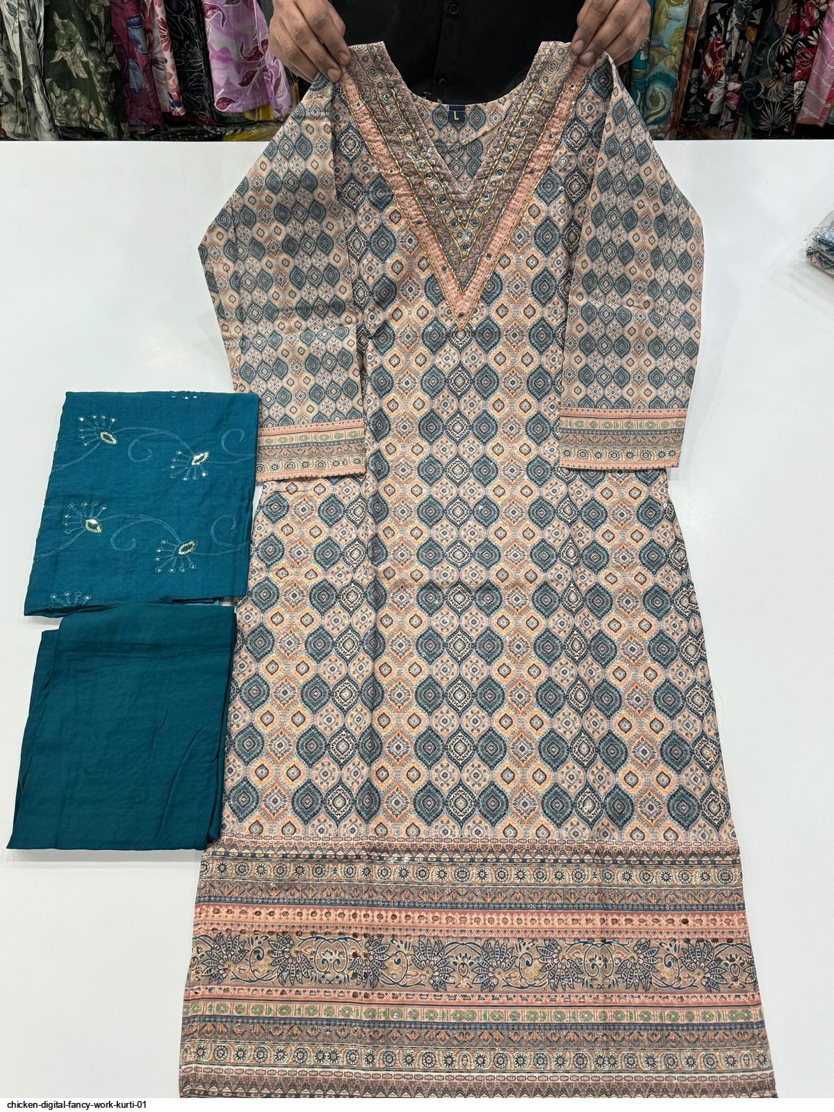 CHICKEN DIGITAL FANCY WORK kurti 01