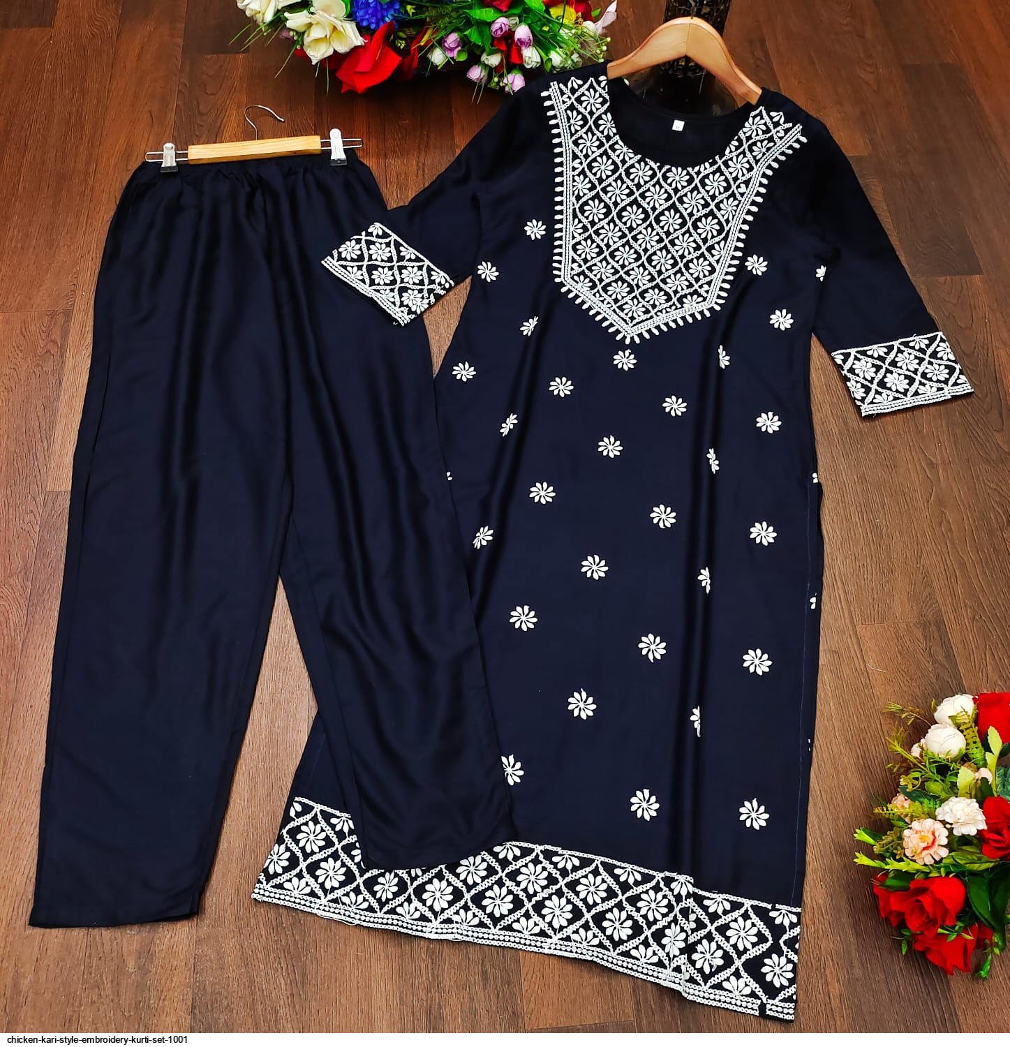 CHICKEN KARI STYLE EMBROIDERY KURTI SET 1001