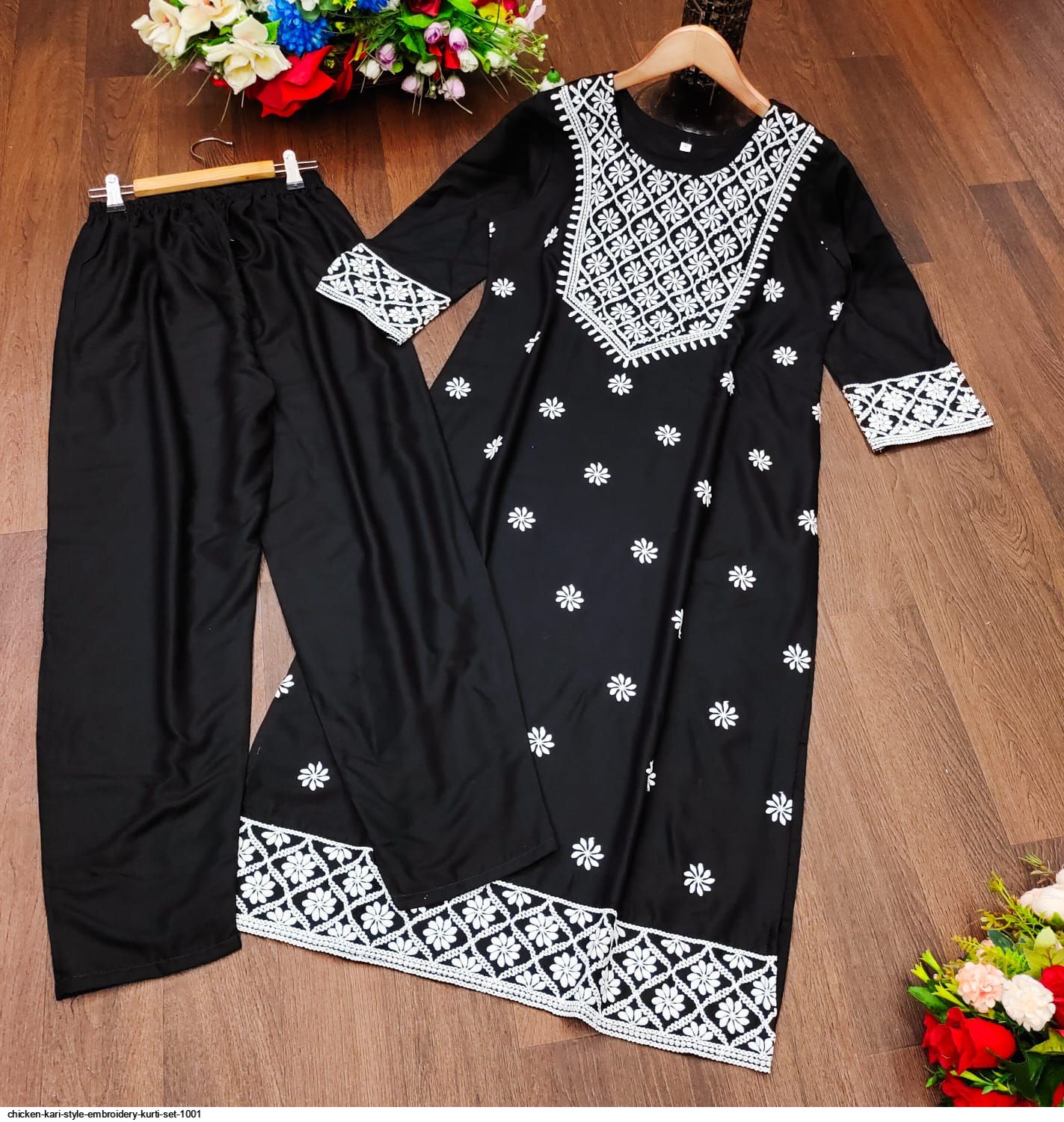 CHICKEN KARI STYLE EMBROIDERY KURTI SET 1001