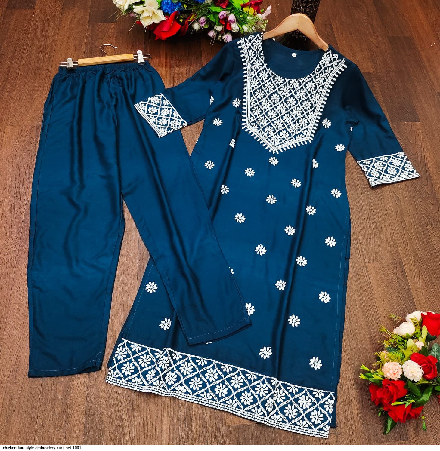 CHICKEN KARI STYLE EMBROIDERY KURTI SET 1001