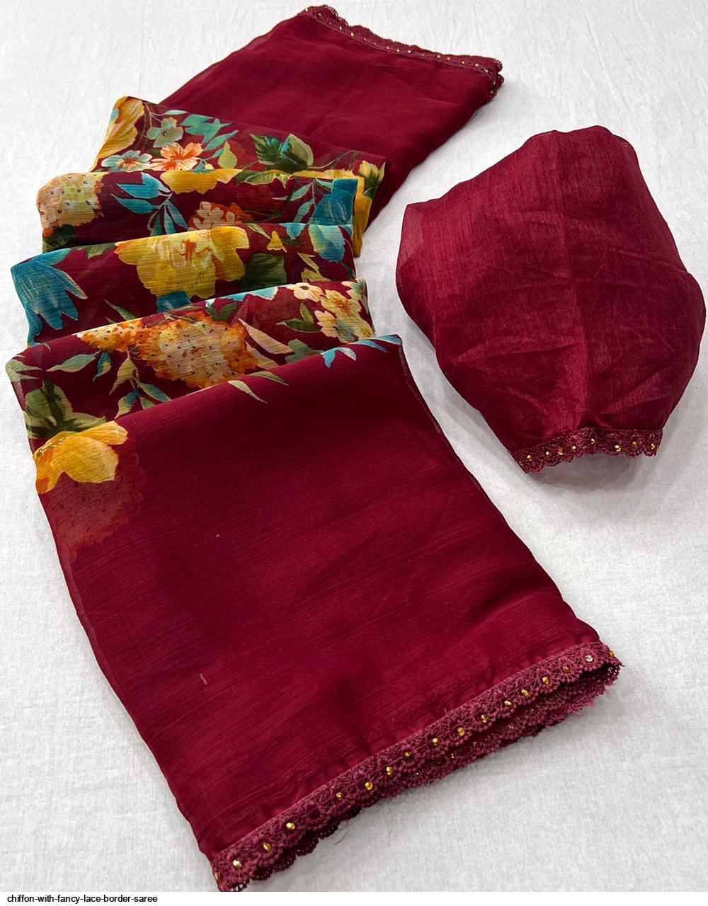 Chiffon With Fancy Lace Border saree