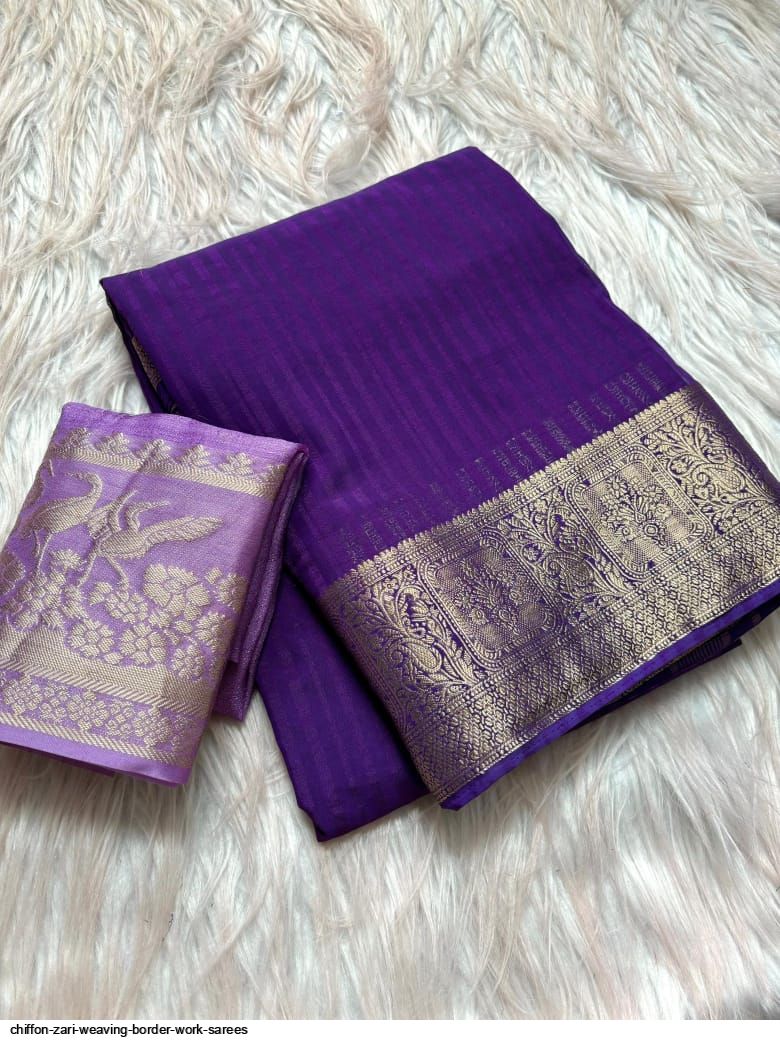 Chiffon Zari Weaving Border work sarees