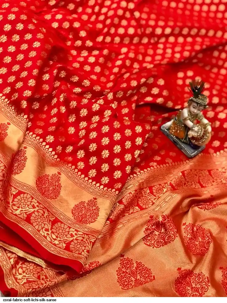 coral-fabric-soft-lichi-silk-saree
