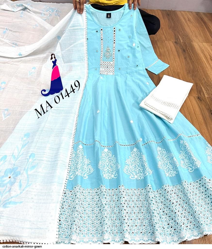 cotton Anarkali mirror gown