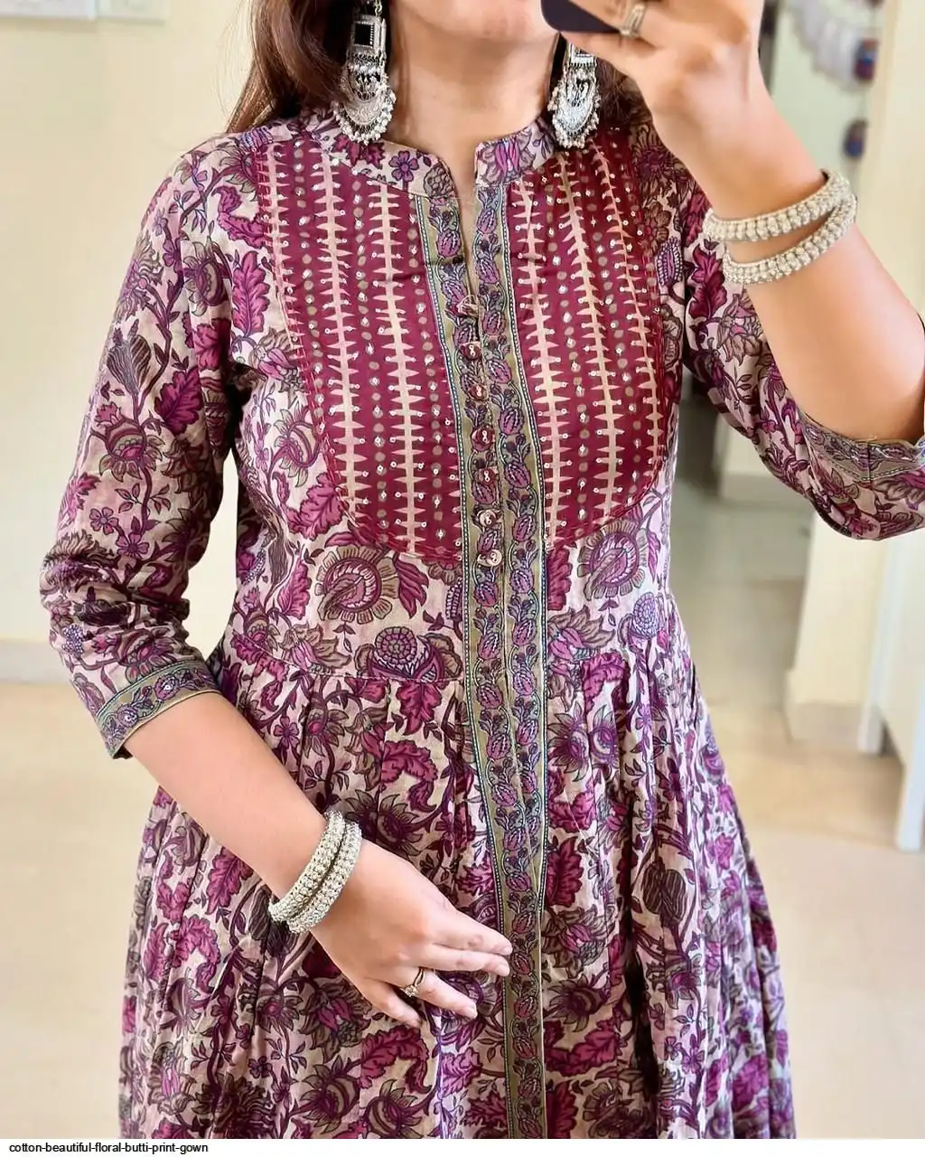 COTTON BEAUTIFUL FLORAL BUTTI PRINT GOWN