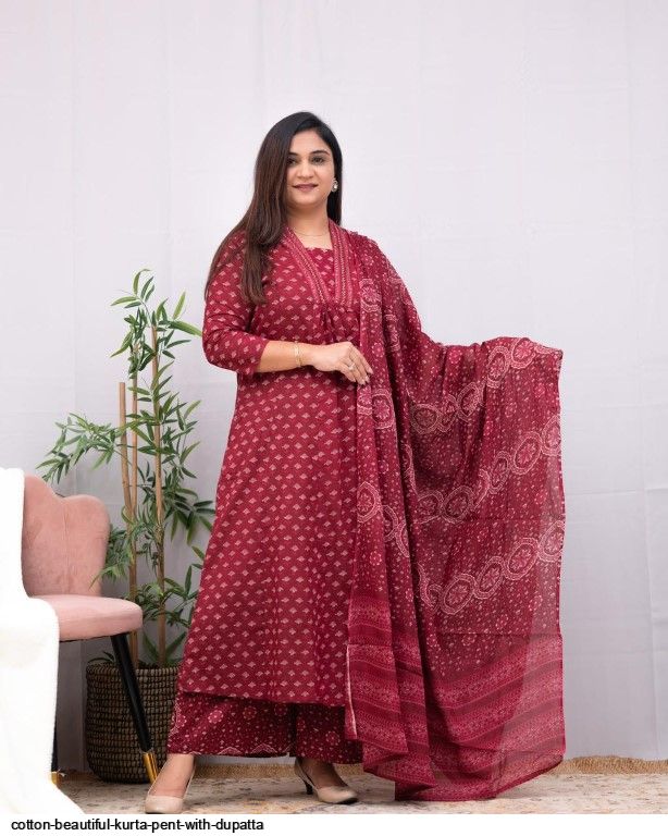 cotton beautiful KURTA PENT WITH DUPATTA
