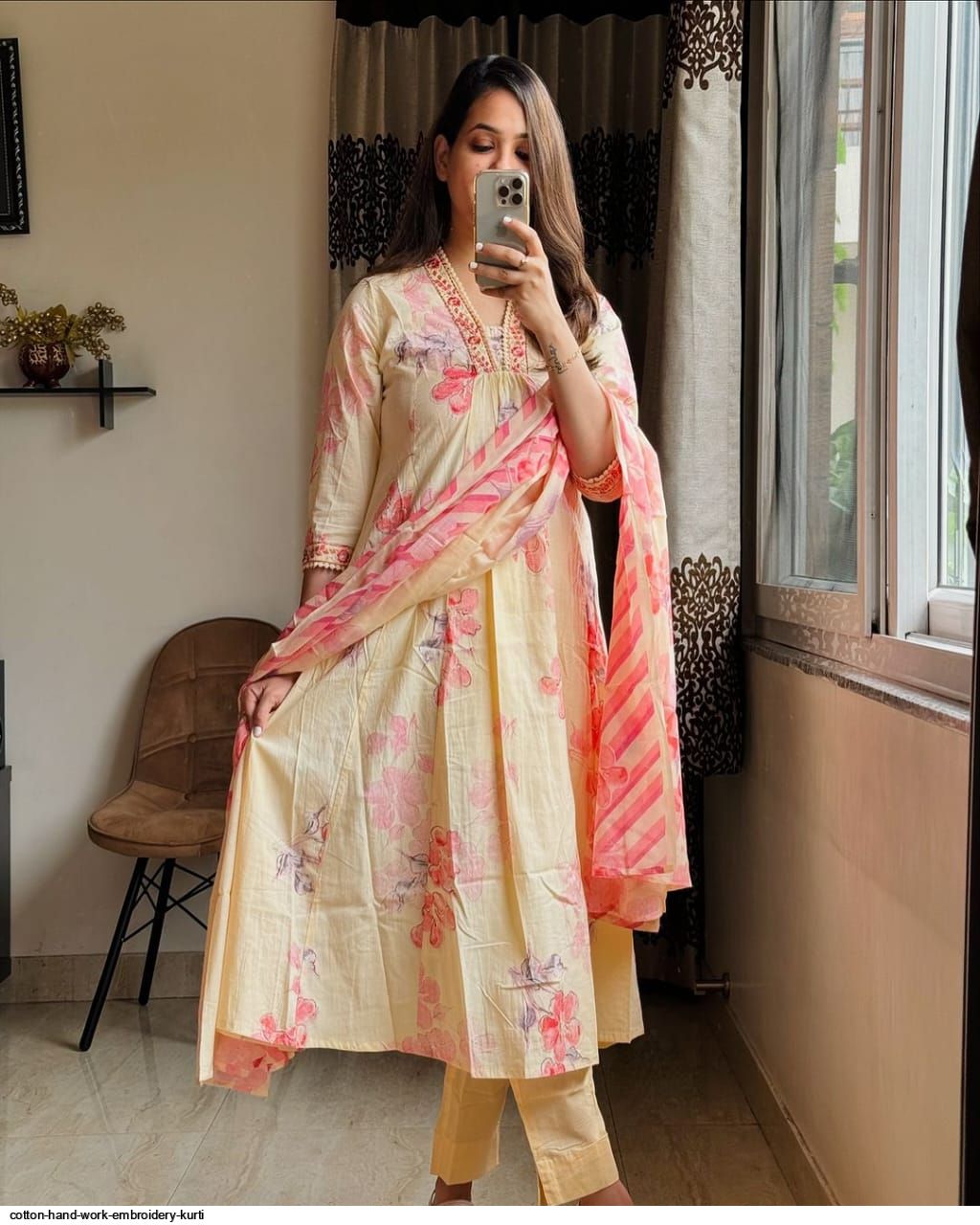 cotton Hand work embroidery kurti