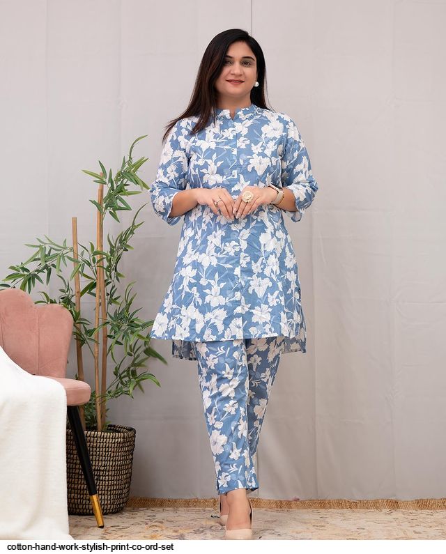 cotton hand work stylish print co-ord set