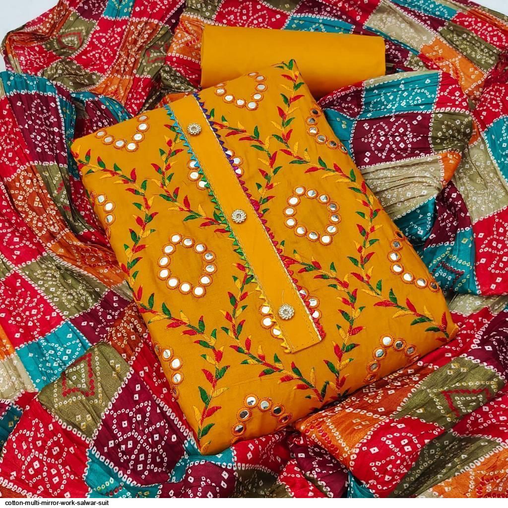 COTTON MULTI MIRROR WORK SALWAR SUIT