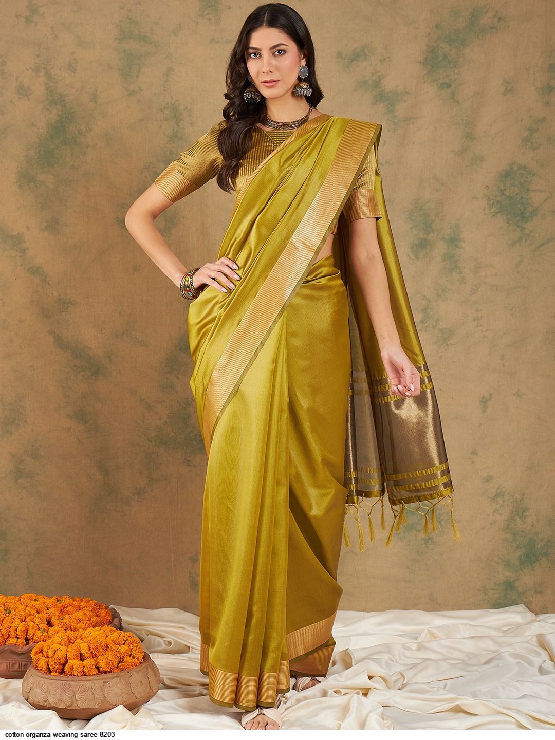 COTTON ORGANZA WEAVING SAREE 8203