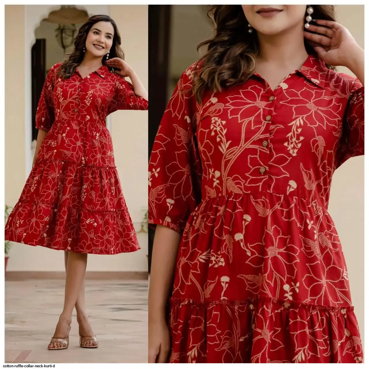 COTTON RUFFLE COLLAR NECK KURTI D