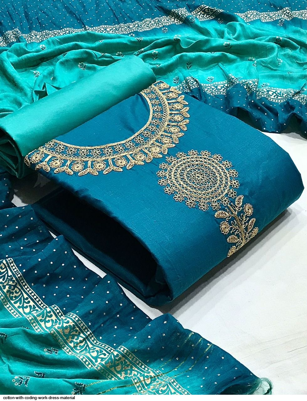 Cotton With Coding Work Dress Material 