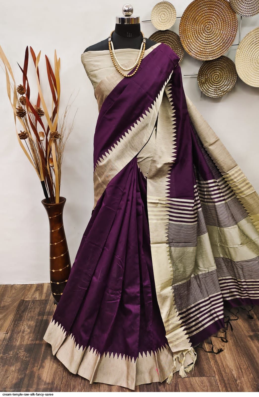 CREAM-TEMPLE RAW SILK FANCY SAREE