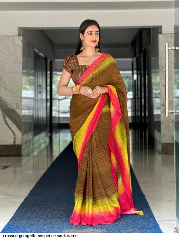 Crossed GEORGETTE SEQUENCE WORK SAREE