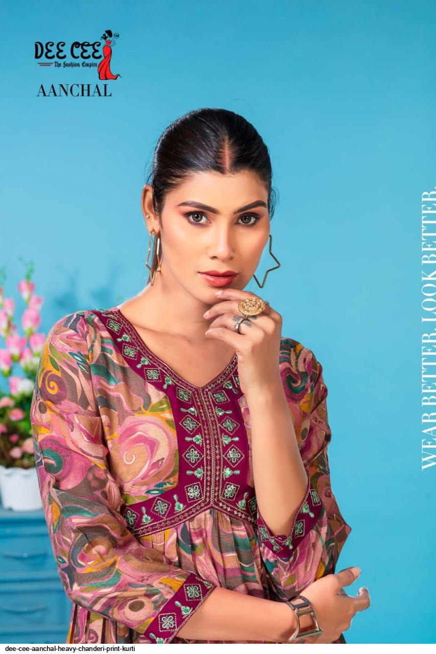 DEE CEE AANCHAL HEAVY CHANDERI PRINT KURTI