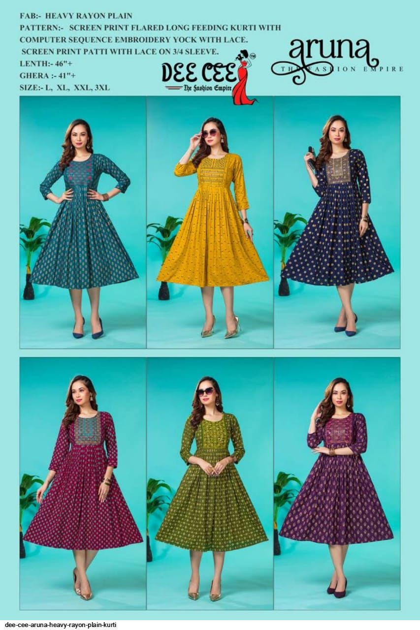 DEE CEE ARUNA HEAVY RAYON PLAIN kurti