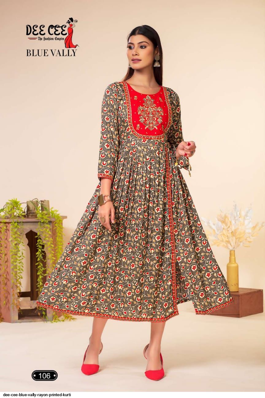 DEE CEE Blue Vally RAYON PRINTED KURTI