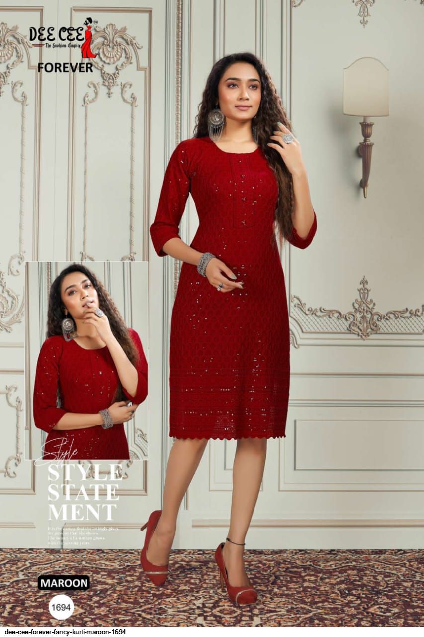 DEE CEE FOREVER FANCY KURTI MAROON 1694