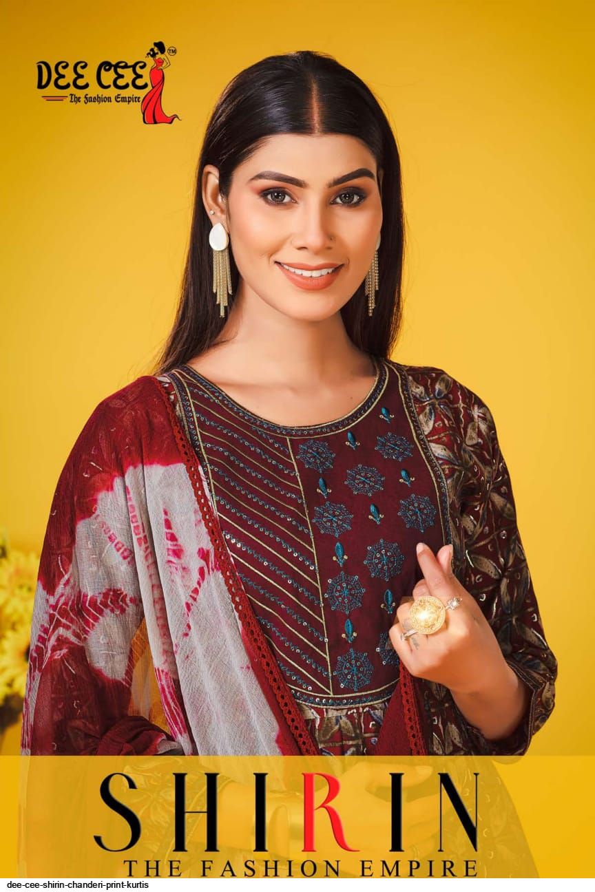 DEE CEE SHIRIN CHANDERI PRINT KURTIs