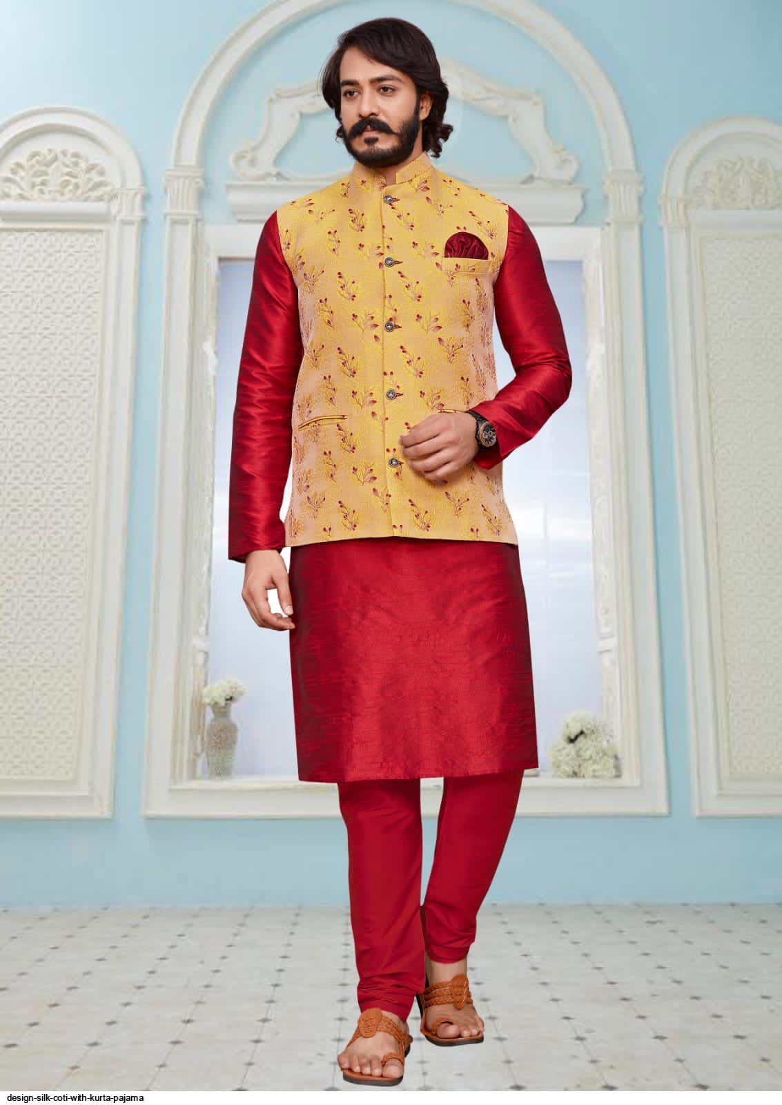 Design silk coti with kurta pajama