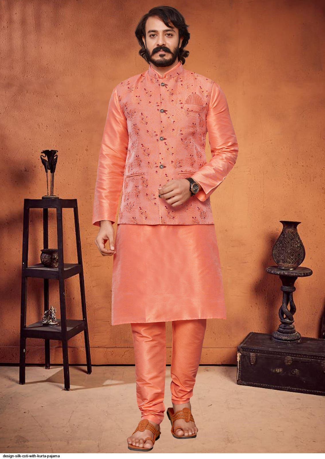 Design silk coti with kurta pajama