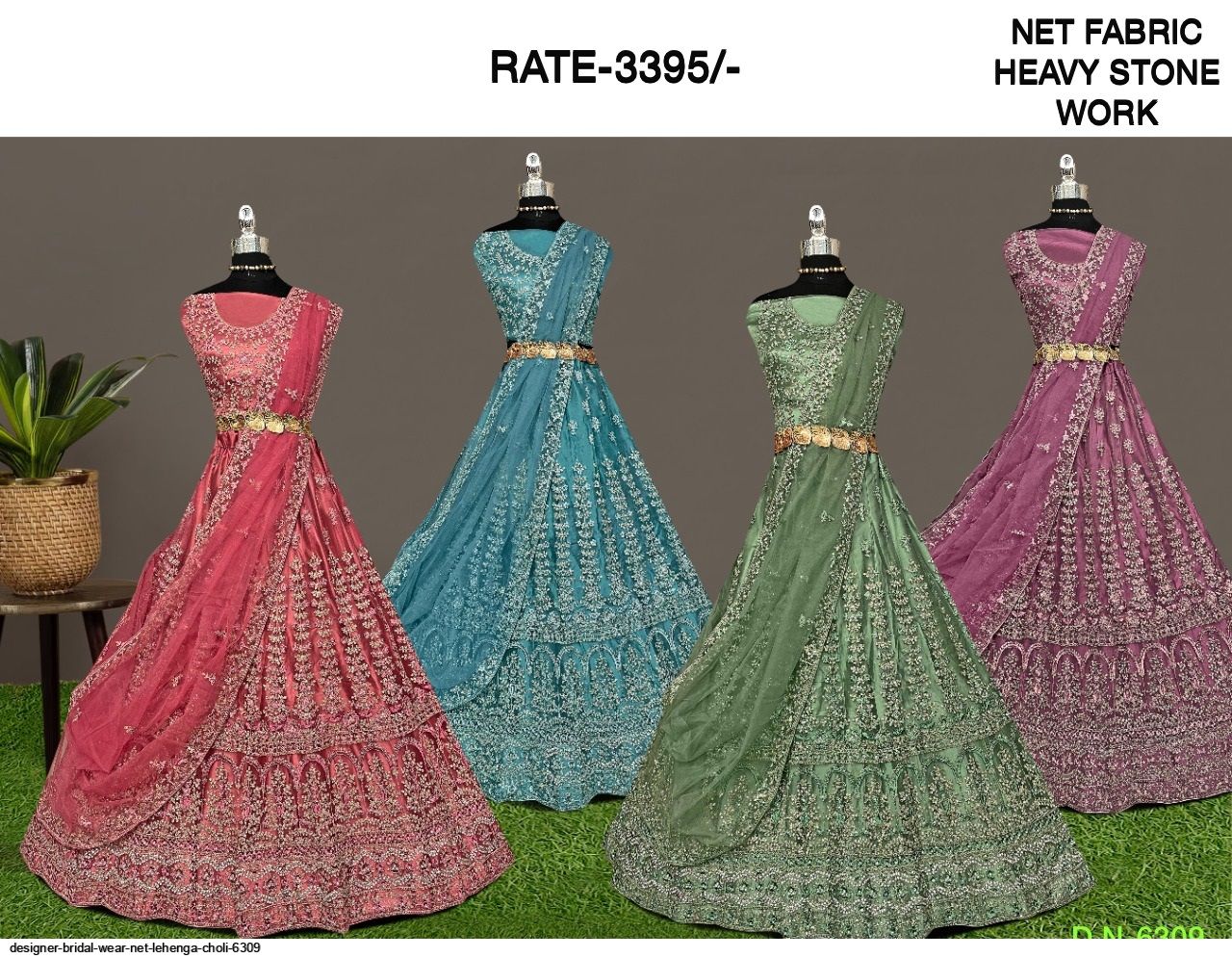 DESIGNER BRIDAL WEAR NET LEHENGA CHOLI 6309