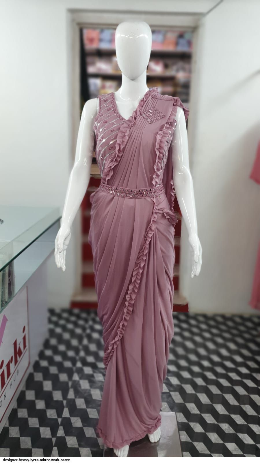 designer heavy lycra mirror work saree