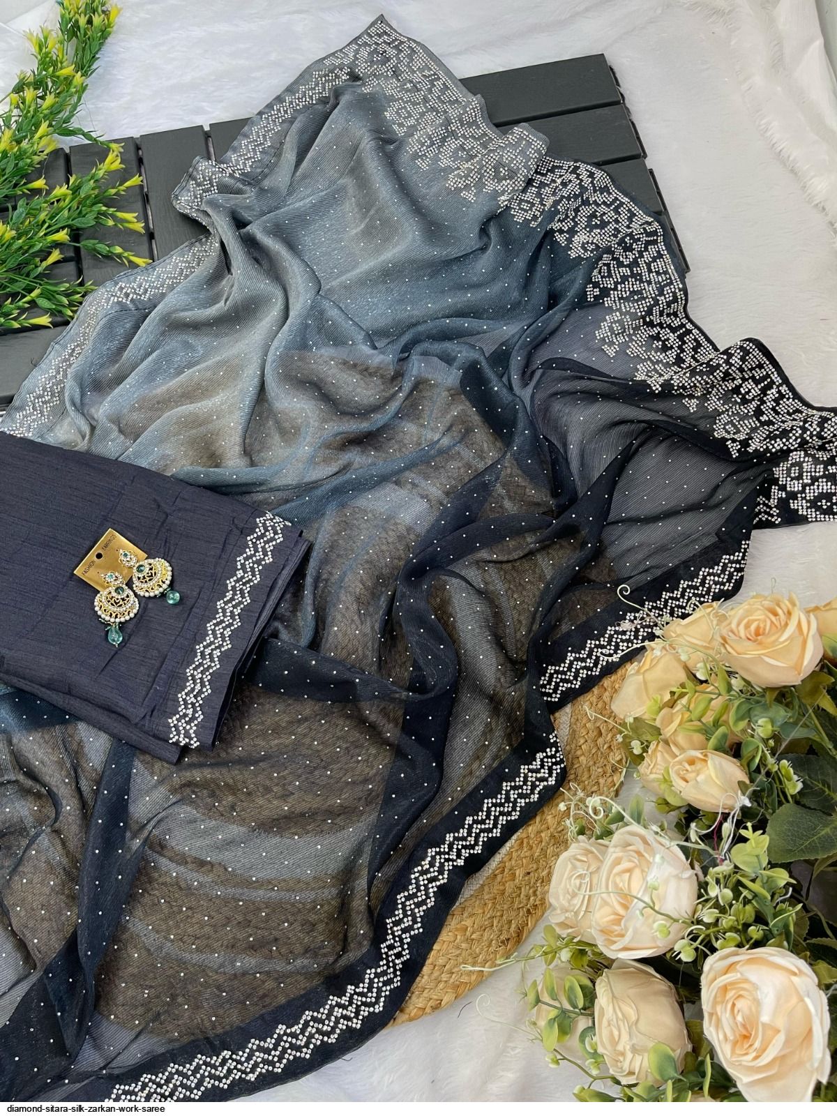 DIAMOND SITARA SILK ZARKAN WORK SAREE