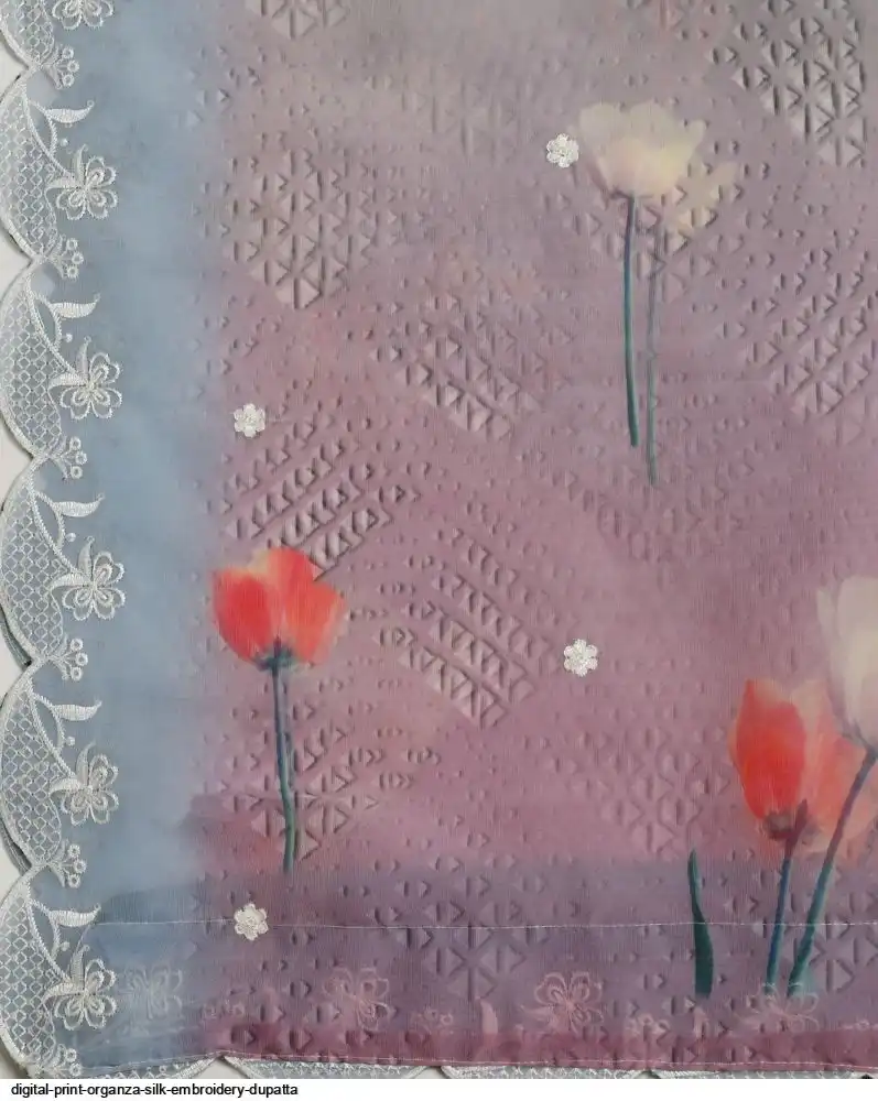 Digital print Organza silk Embroidery dupatta