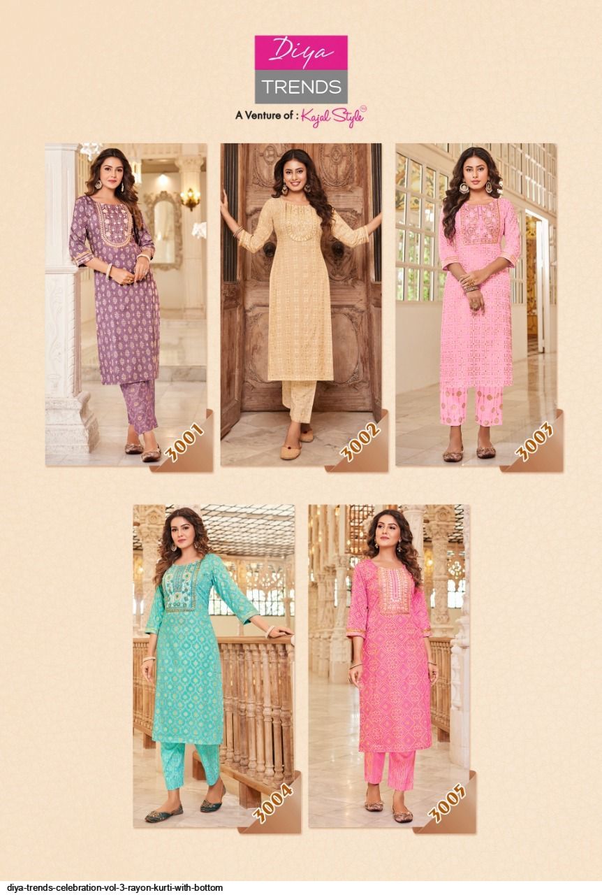 DIYA TRENDS CELEBRATION VOL 3 RAYON KURTI WITH BOTTOM