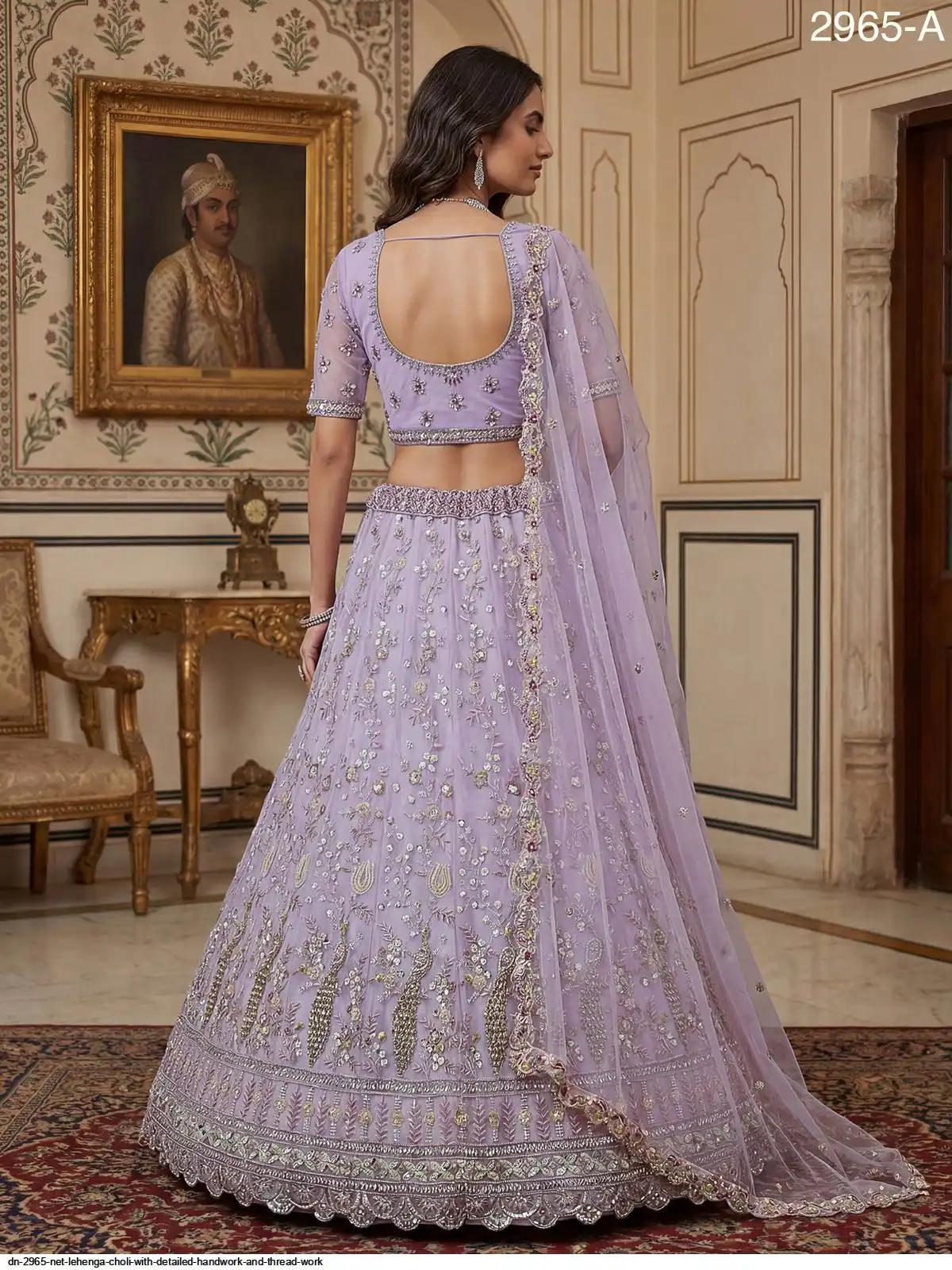 DN 2965 Net Lehenga Choli with Detailed Handwork and Thread Work