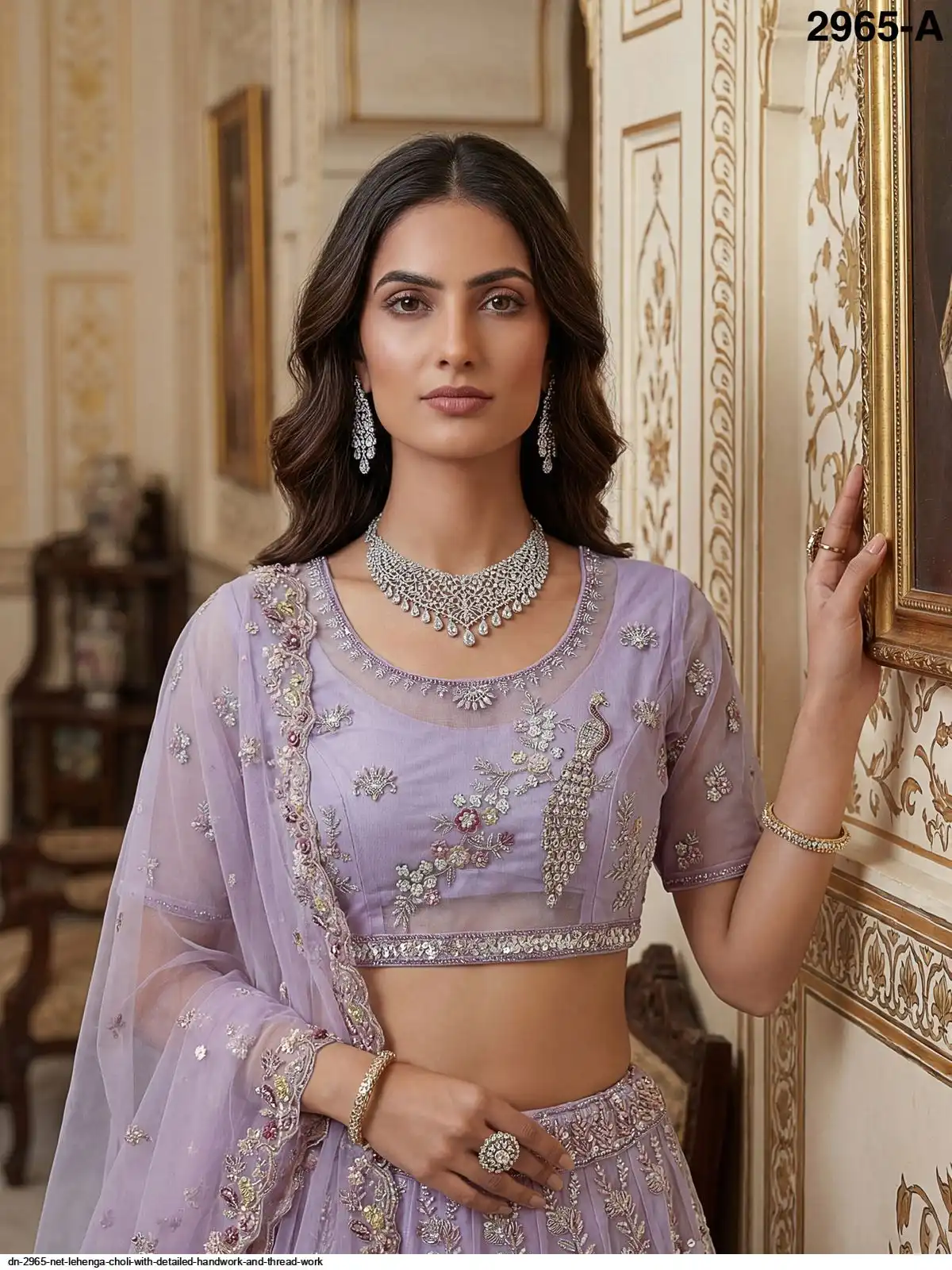 DN 2965 Net Lehenga Choli with Detailed Handwork and Thread Work