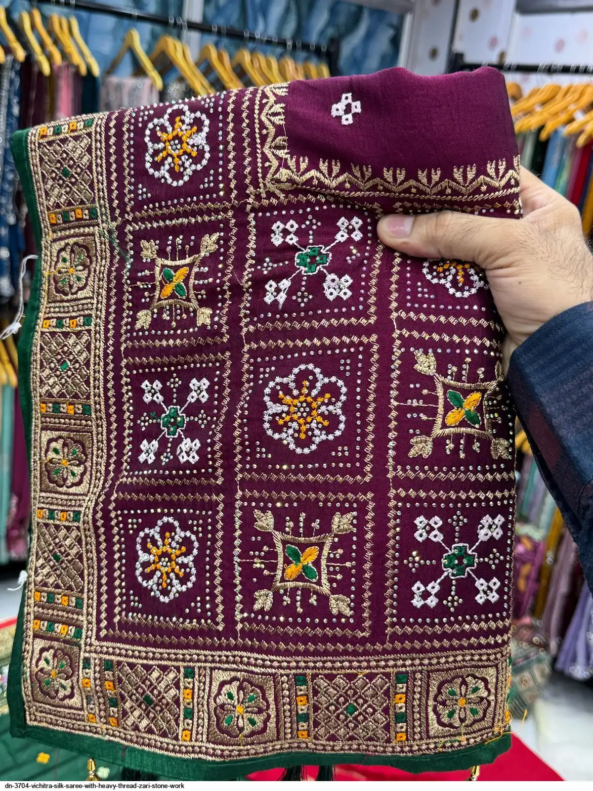 dn 3704 Vichitra Silk Saree with Thread, Zari Stone Work | Wholesale